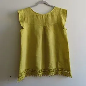 Terzo Millenio | Tops | Linen Shirt Chartreuse Yellow Green Crochet ...